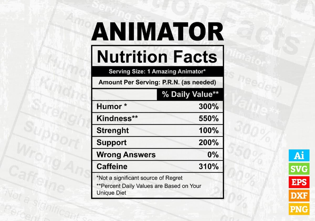 Animator Nutrition Facts Vector T-shirt Design in Svg Files ...