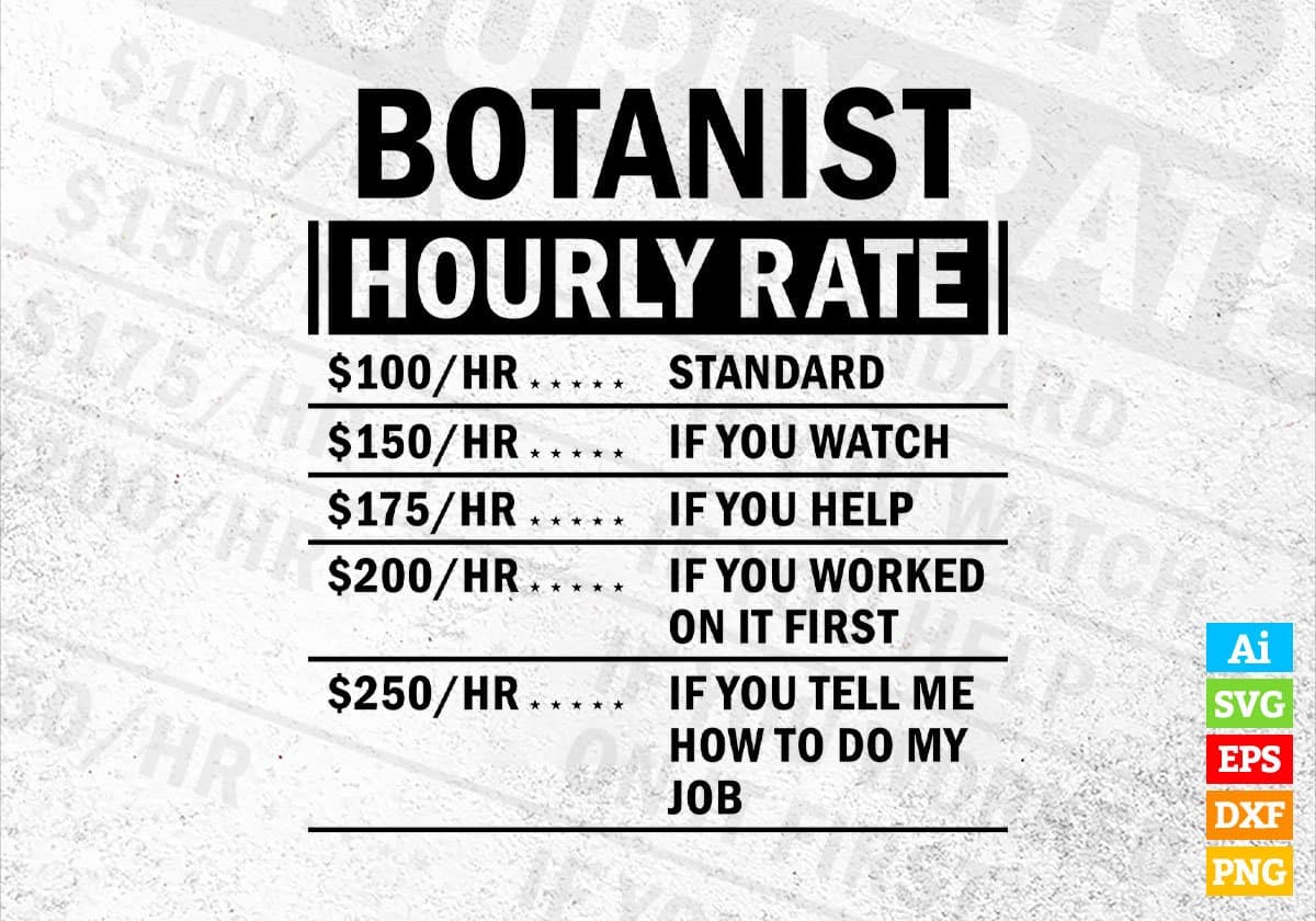 Funny Botanist Hourly Rate Vector T-shirt Design Svg Files ...