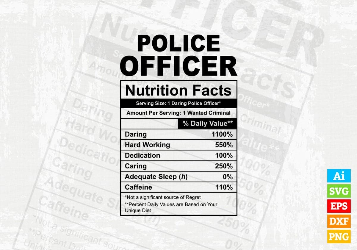 Funny Police Officer Nutrition Facts Vector T-shirt Design Svg Png ...