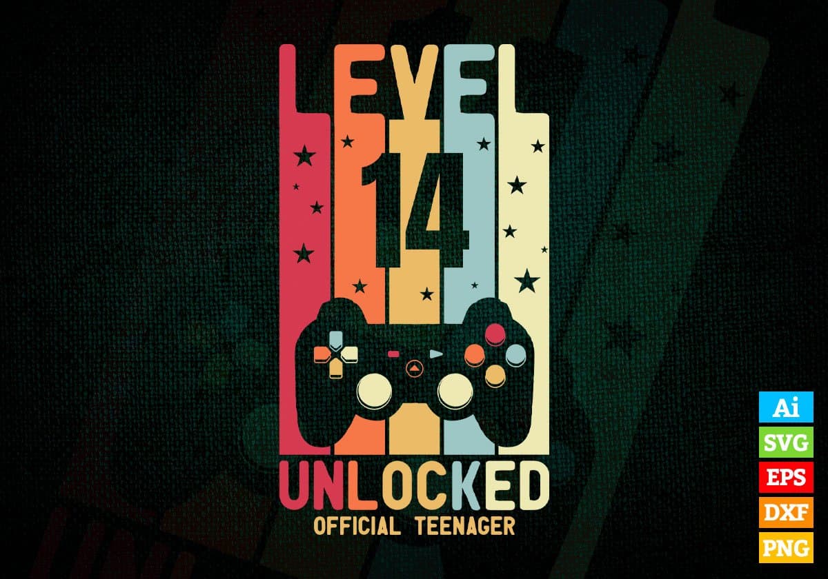Level 14 Unlocked Official Teenager Video Gamer Vector T-shirt Designs ...