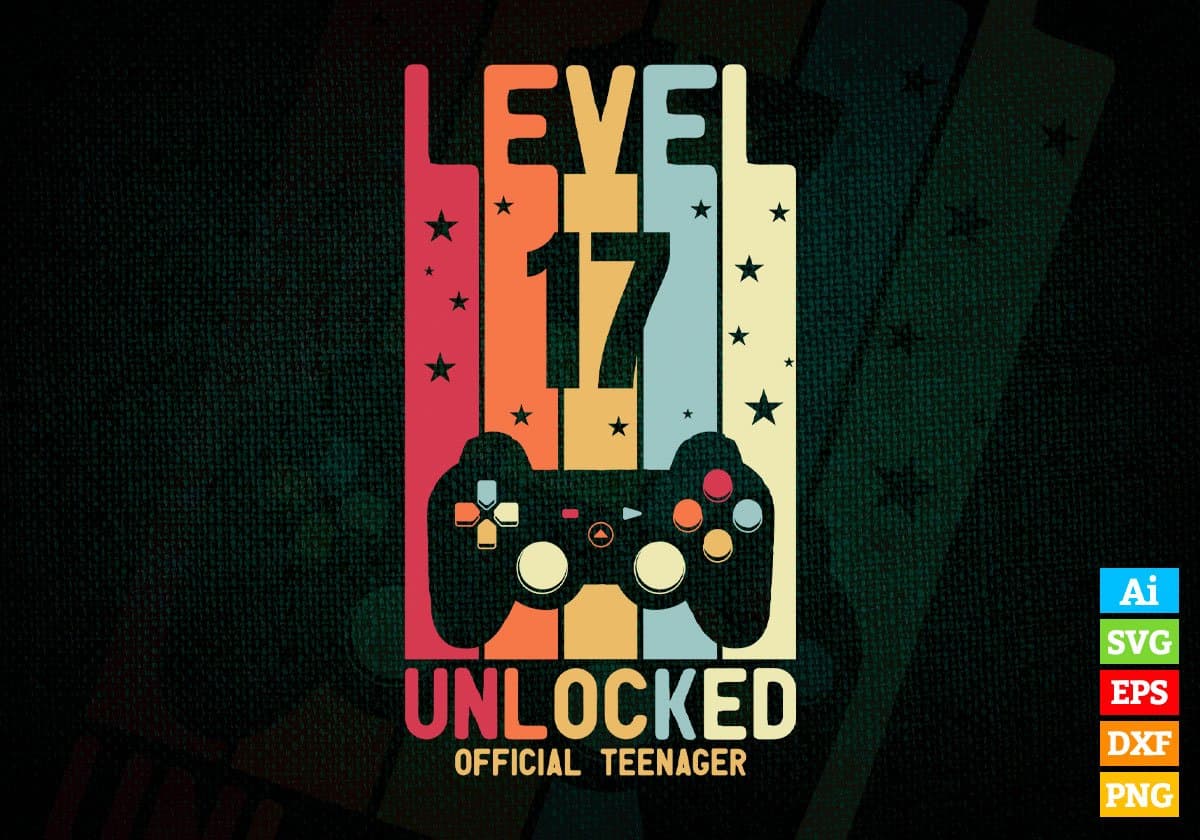 Level 17 Unlocked Official Teenager Video Gamer Vector T-shirt Designs ...